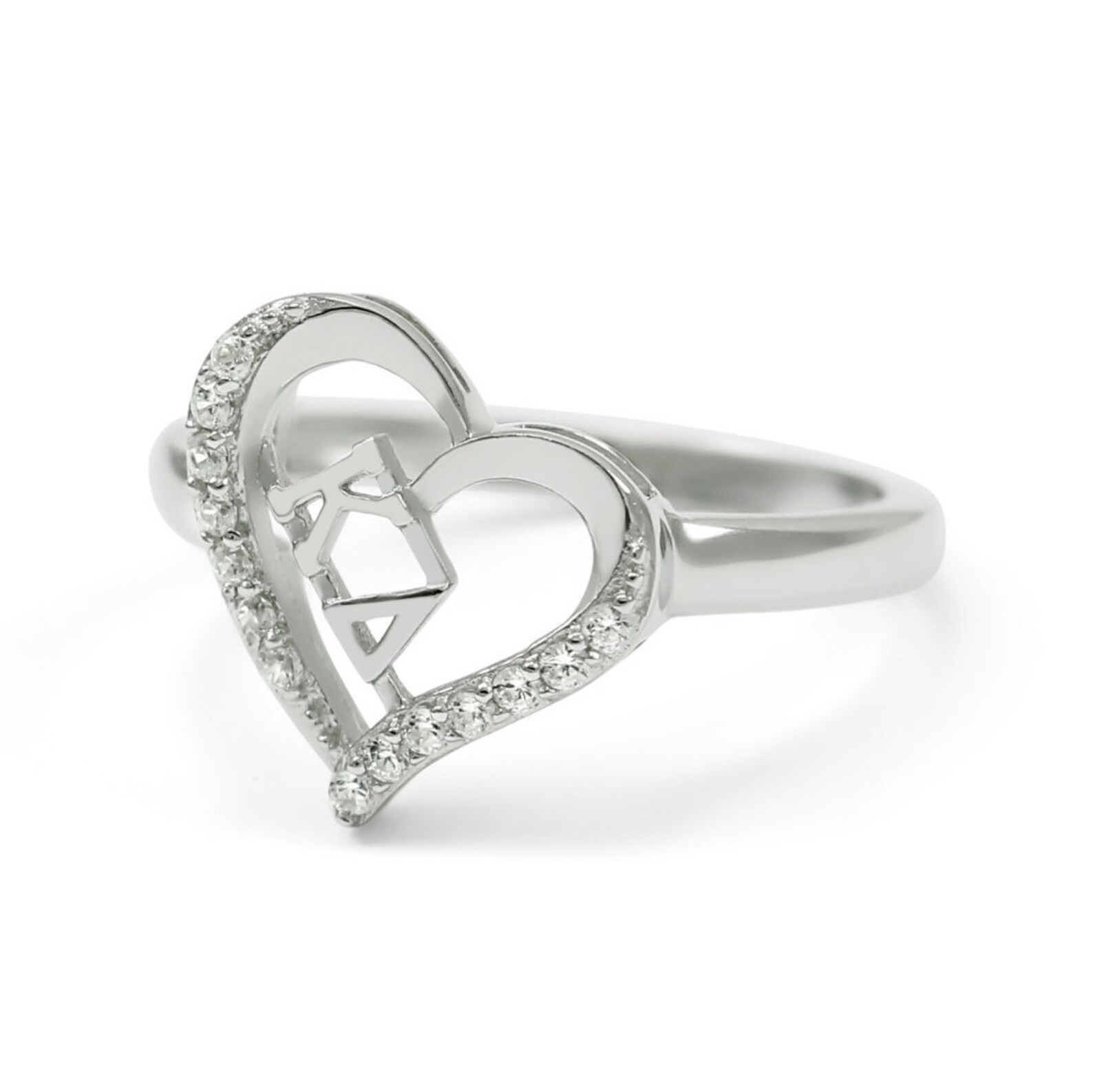 Kappa Delta Sterling Silver Heart Ring With Simulated Diamonds // ΚΔ ...