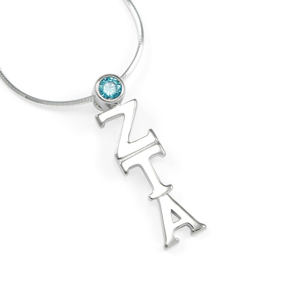 Zeta Tau Alpha Sterling Silver Lavaliere With Turquoise Crystal// ZTA ...