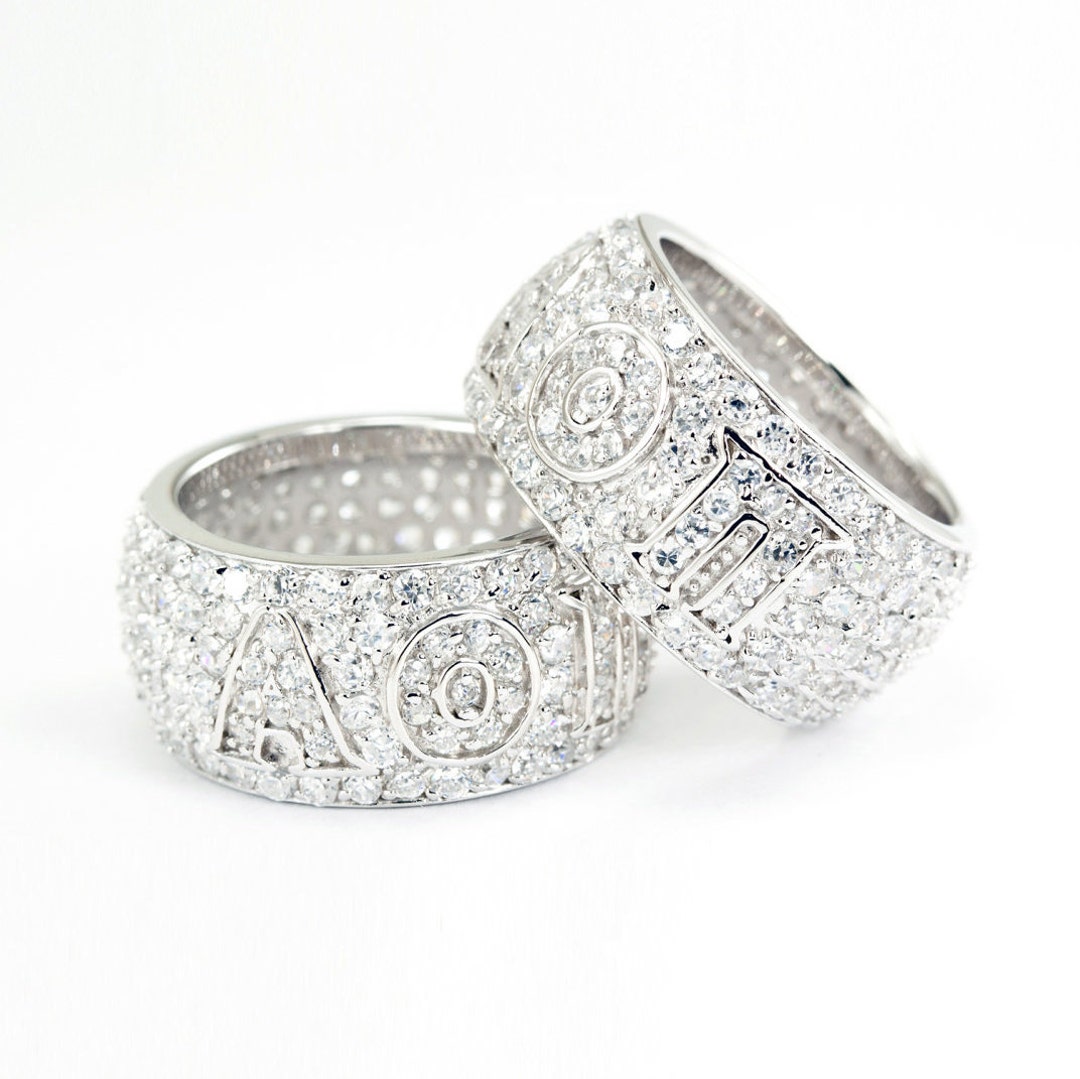 Alpha Omicron Pi Sterling Silver Ring With Cubic Zirconia and Greek ...