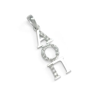Alpha Omicron Pi Sterling Silver Lavaliere With Simulated Diamonds ...