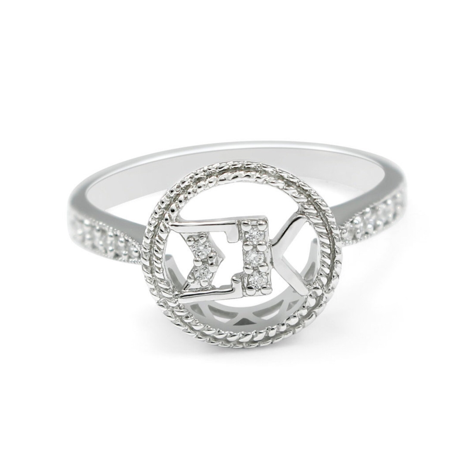 Sigma Kappa Sterling Silver Circular Ring Set With Simulated Diamonds ...