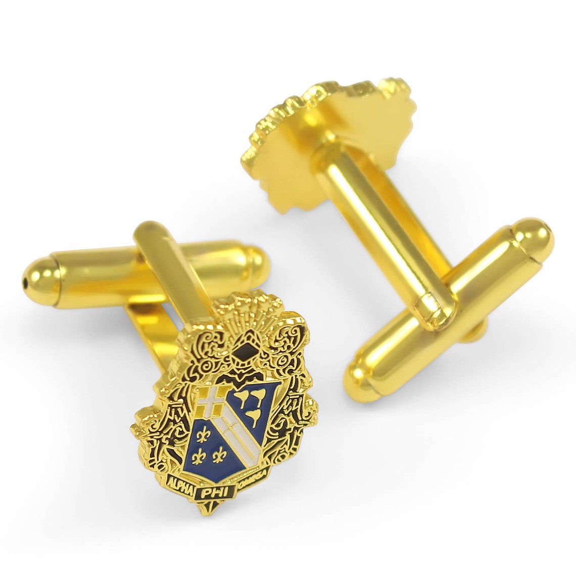 Alpha Phi Omega Fraternity Crest Cuff Links With 14k Gold Plating // ΑPO Fraternity Cuff Links ...