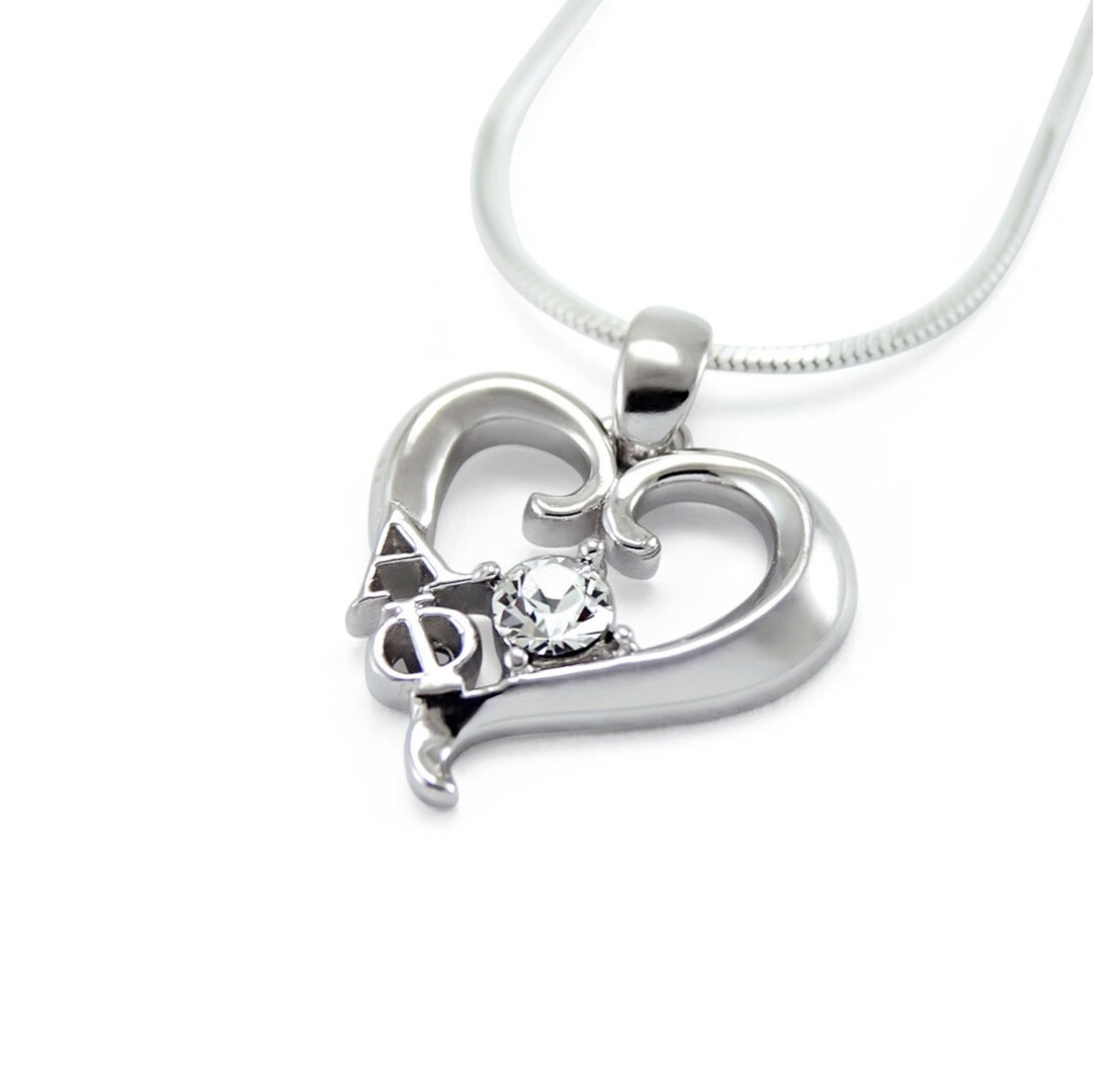 Alpha Phi Sterling Silver Heart Pendant Set With a Clear Crystal// ΑΦ ...