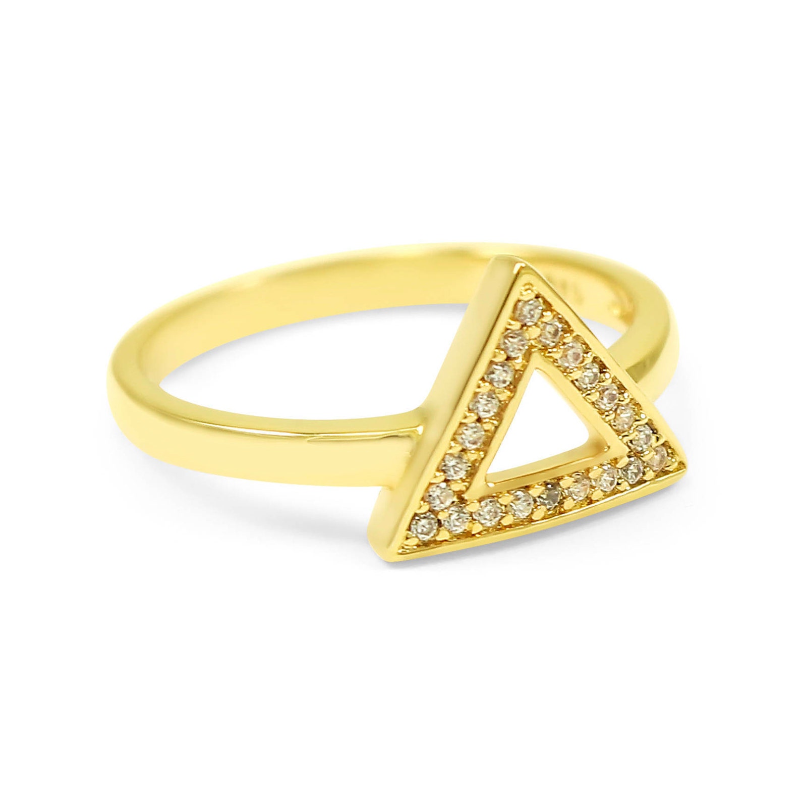 14k Gold Plated Triangle Delta Ring With Czs / Fashion Jewelry - Etsy