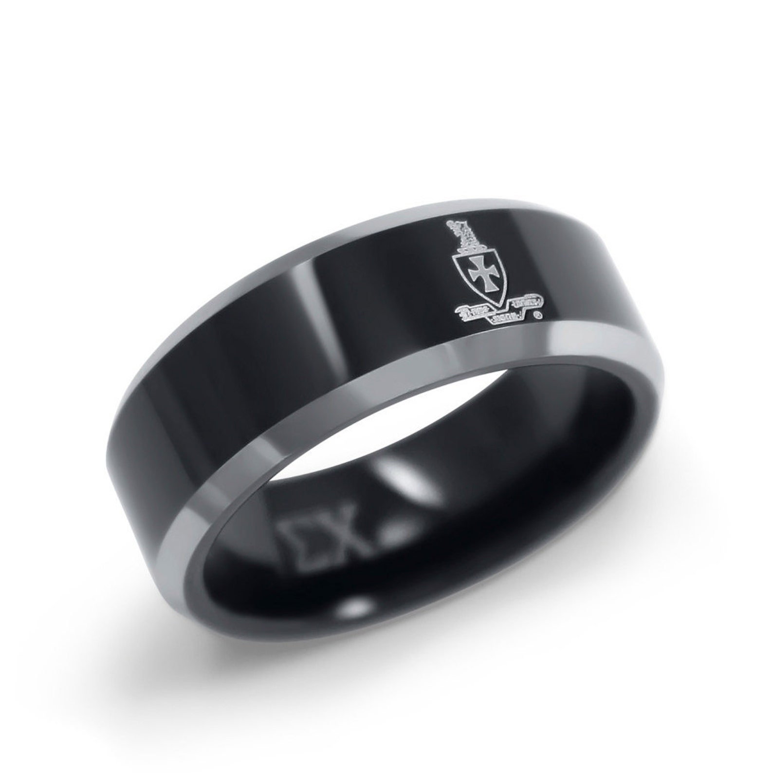 Sigma Chi Black Tungsten Fraternity Ring With Crest and Greek Letters ...
