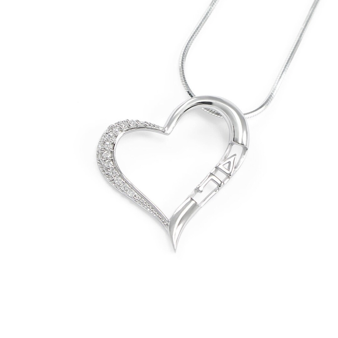 Delta Gamma Sterling Silver Heart Pendant Set With Simulated Diamonds ...
