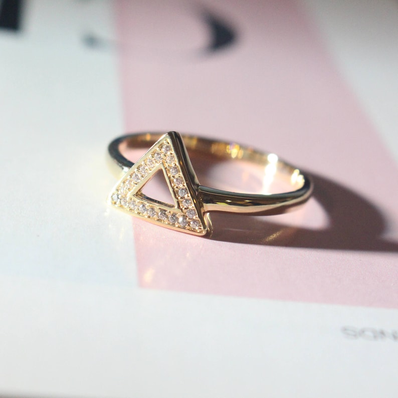 14k Gold Plated Triangle Delta Ring With Czs / Fashion Jewelry - Etsy