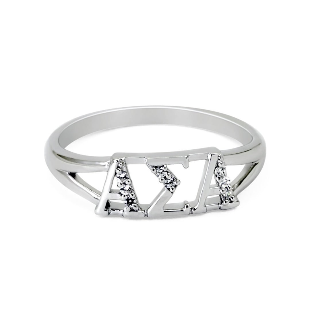 Alpha Sigma Alpha Sterling Silver Ring Set With Simulated Diamonds ...