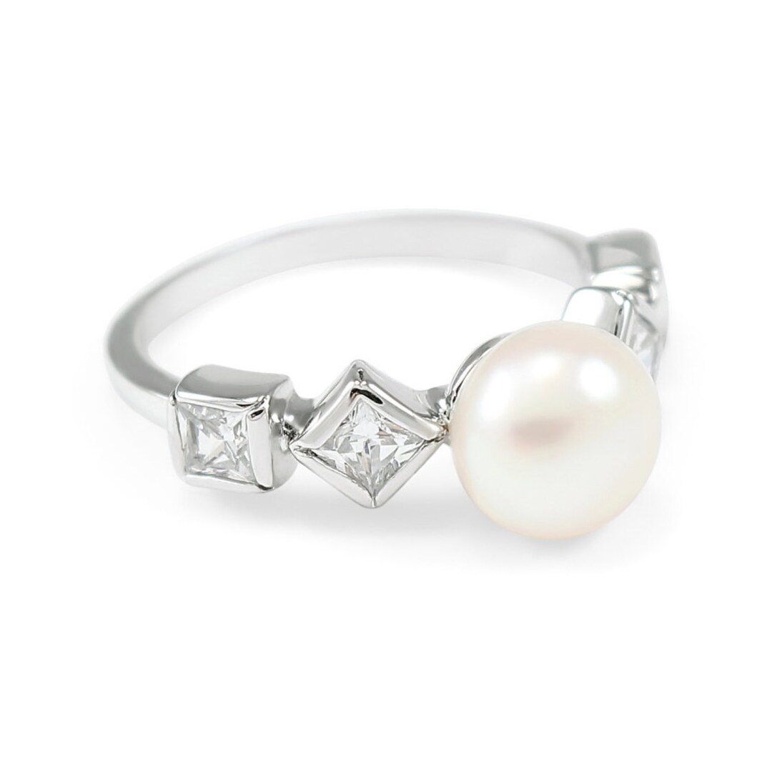 Pearl Chic Ring With CZ Diamonds // Pearl Ring // Pearl Jewelry ...