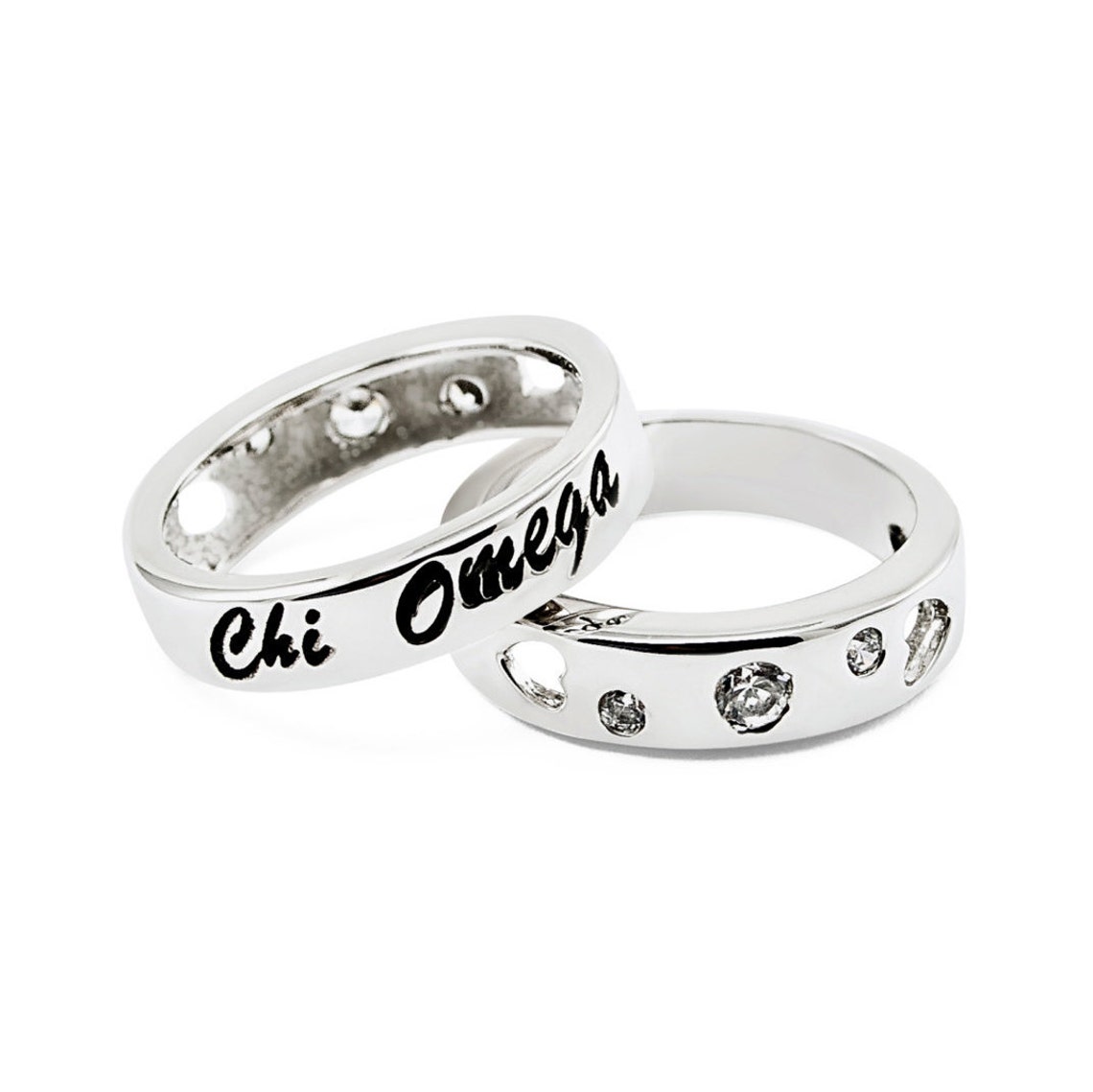 Chi Omega Sterling Silver Ring With Hearts and Cubic Zirconias // ΧΩ ...