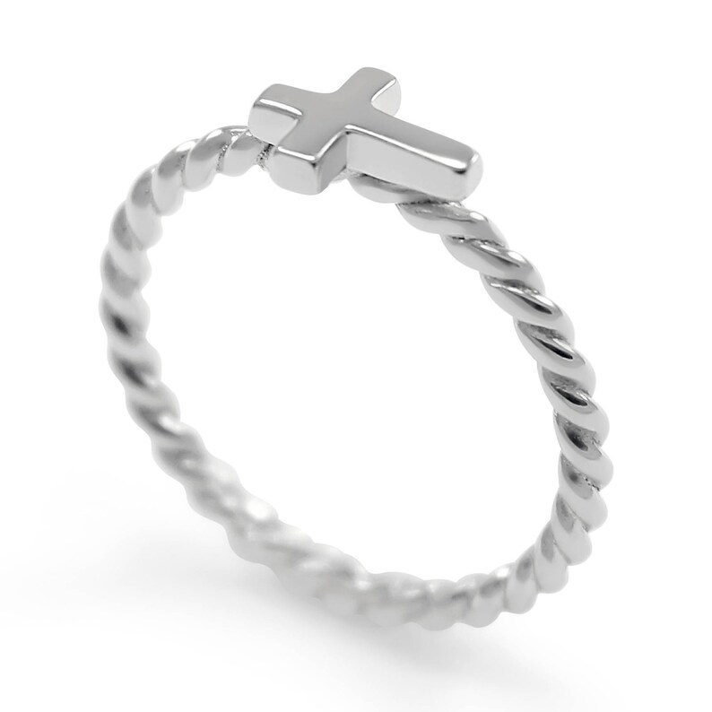 Dainty Sideways Cross Ring With Twist Band / 925 Sterling - Etsy
