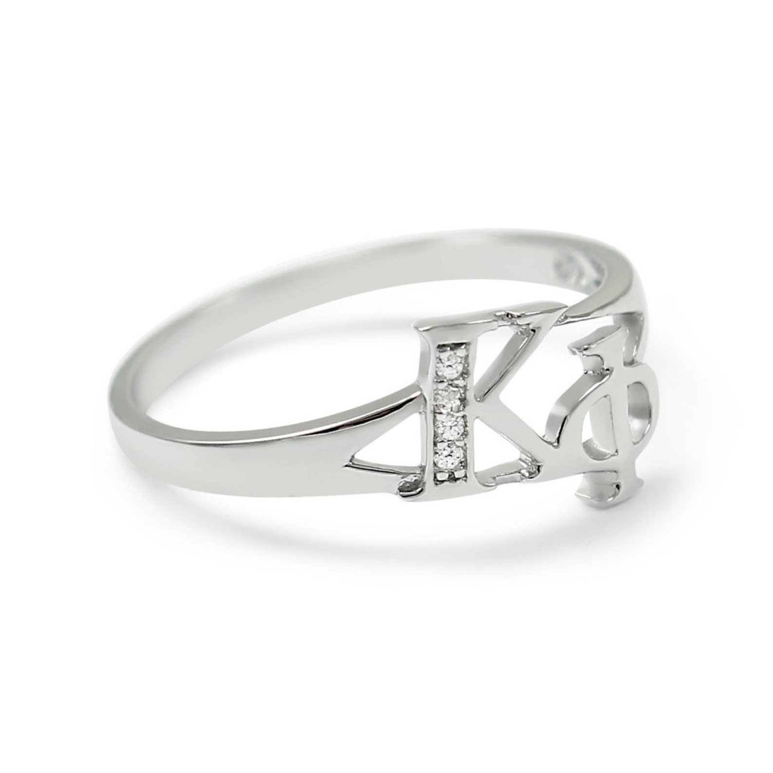 Kappa Phi Sterling Silver Diagonal Ring With Simulated | Etsy