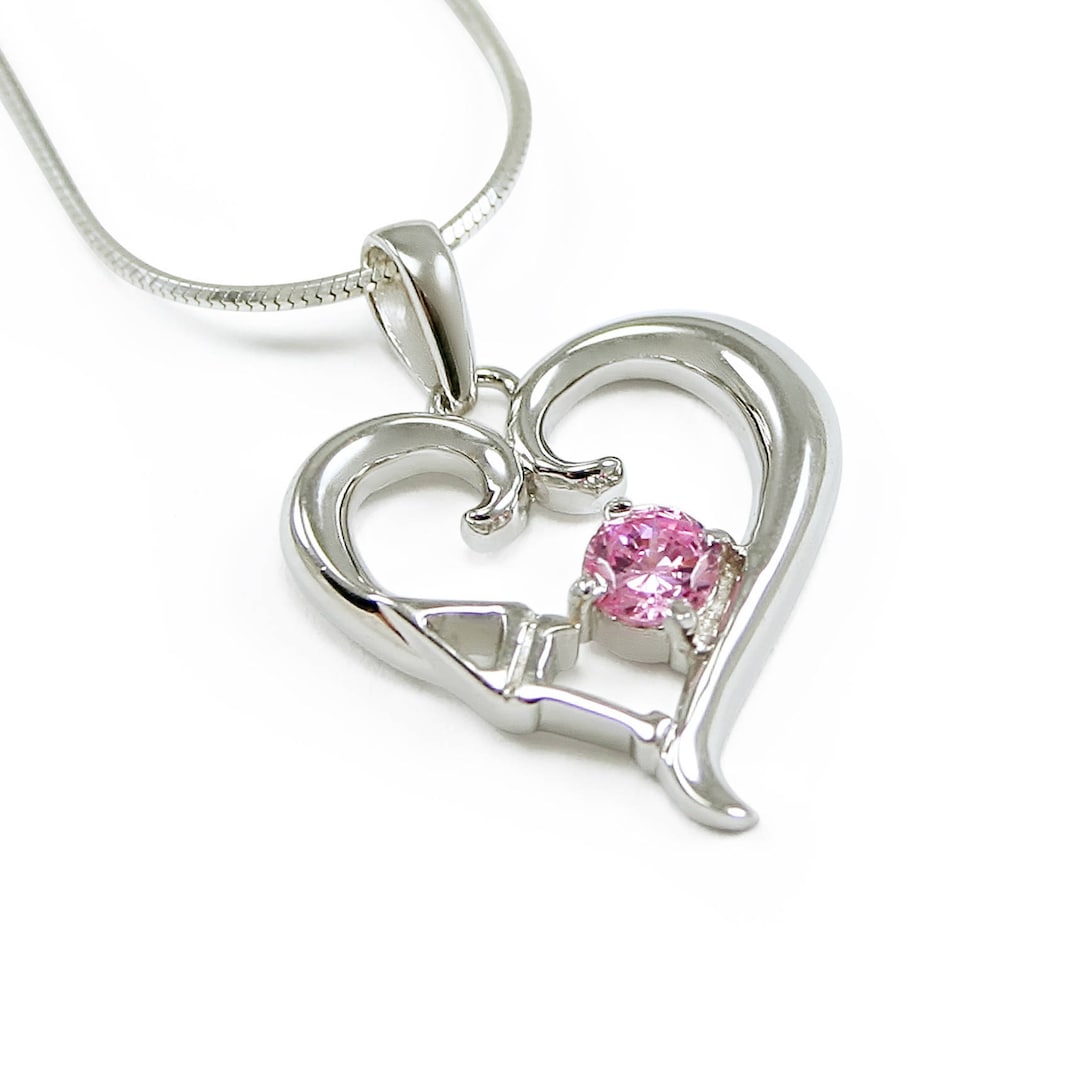 Delta Gamma Sterling Silver Heart Pendant With a Pink CZ Crystal // ΔΓ ...