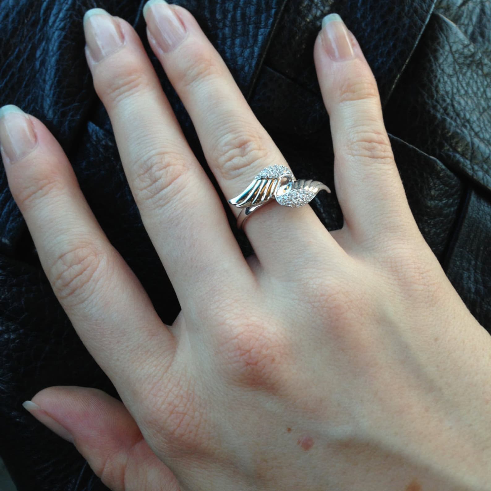 Angel Wing Ring Set With Simulated Diamonds // Angel Ring // | Etsy