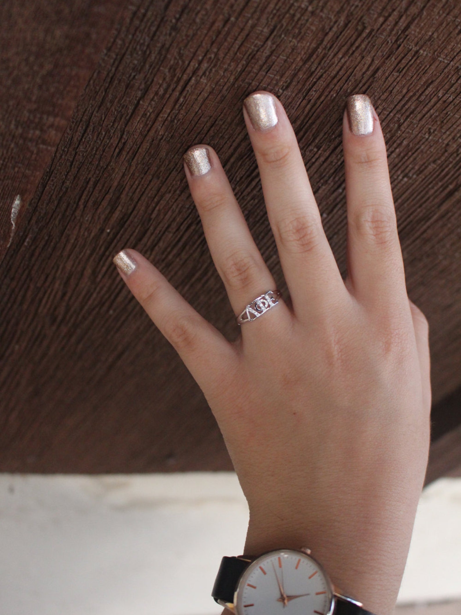 Delta Phi Epsilon Sterling Silver Ring With Simulated Diamonds // ΔΦΕ ...