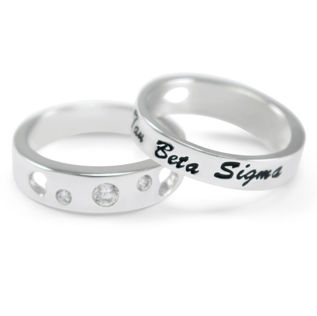 Tau Beta Sigma Sterling Silver Ring With Hearts And Cubic Zirconias ΤΒΣ Ts Sorority
