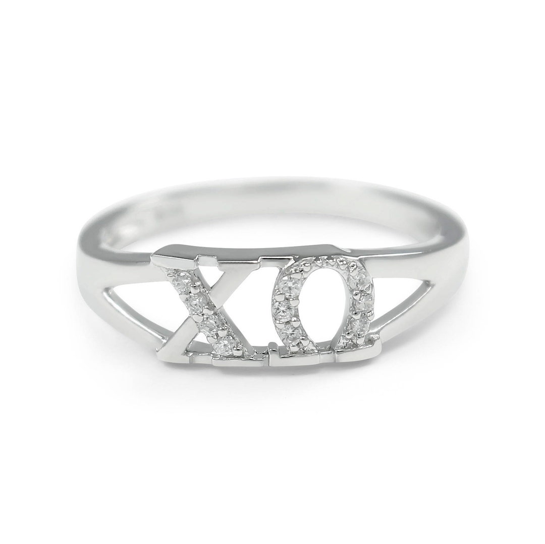 Chi Omega Sterling Silver Ring, Set With Simulated Diamonds // Sorority ...