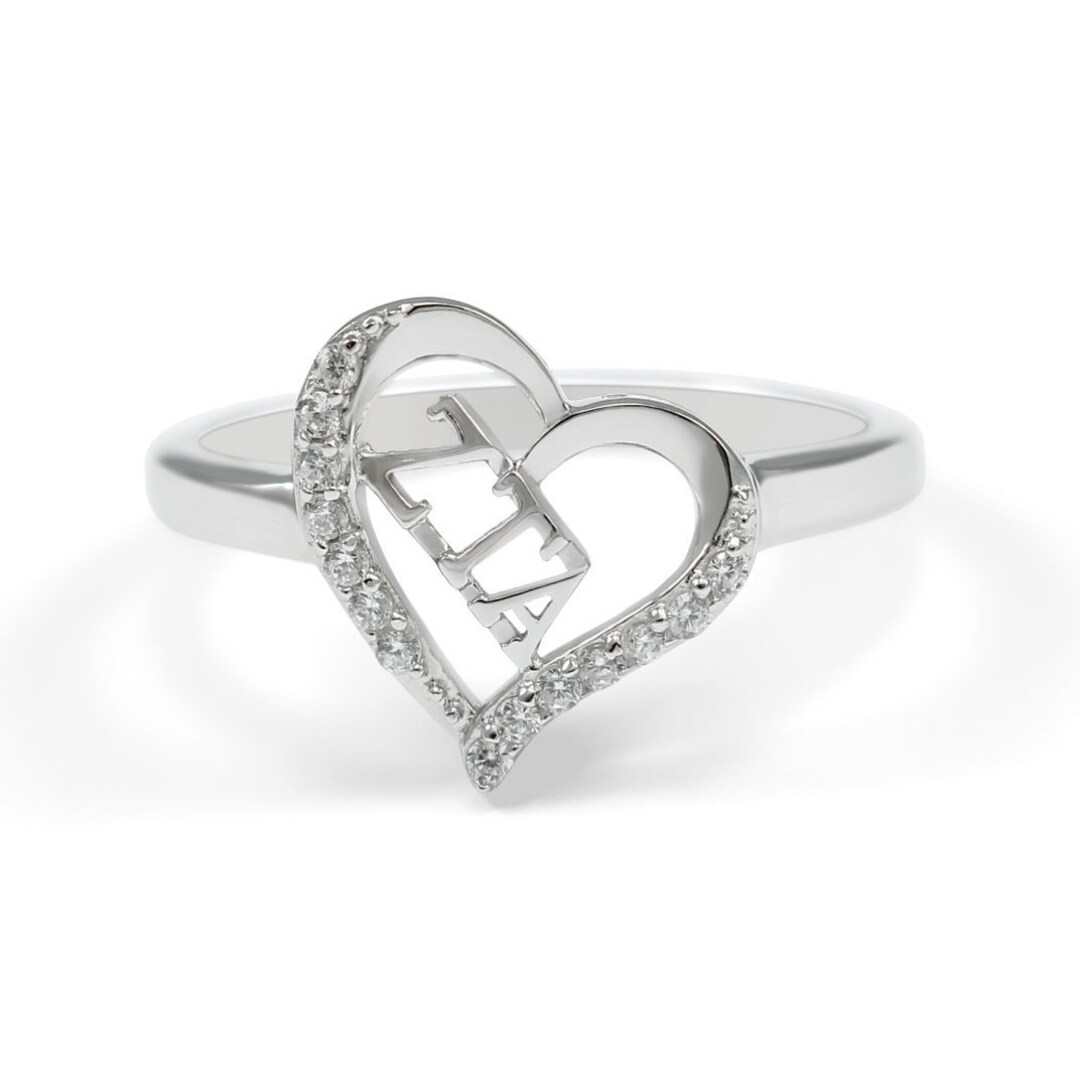 Zeta Tau Alpha Sterling Silver Heart Ring With Simulated Diamonds ...