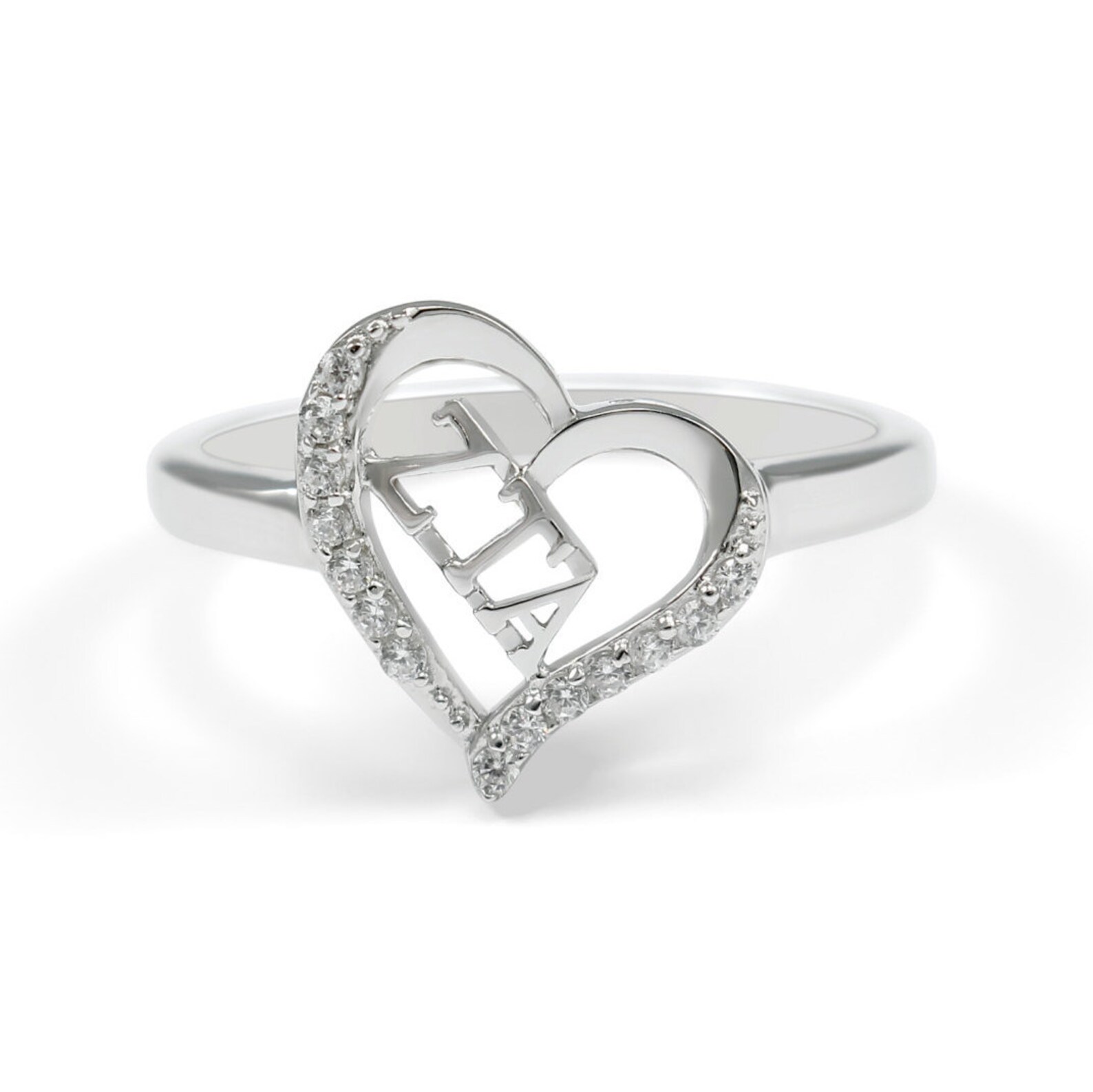 Zeta Tau Alpha Sterling Silver Heart Ring With Simulated Diamonds ...