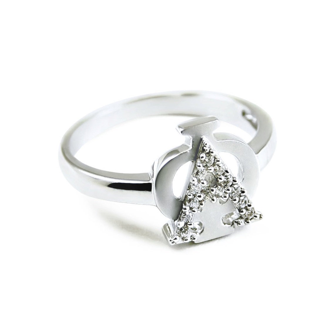 Alpha Phi Sterling Silver Badge Ring With Simulated Diamonds // ΑΦ ...
