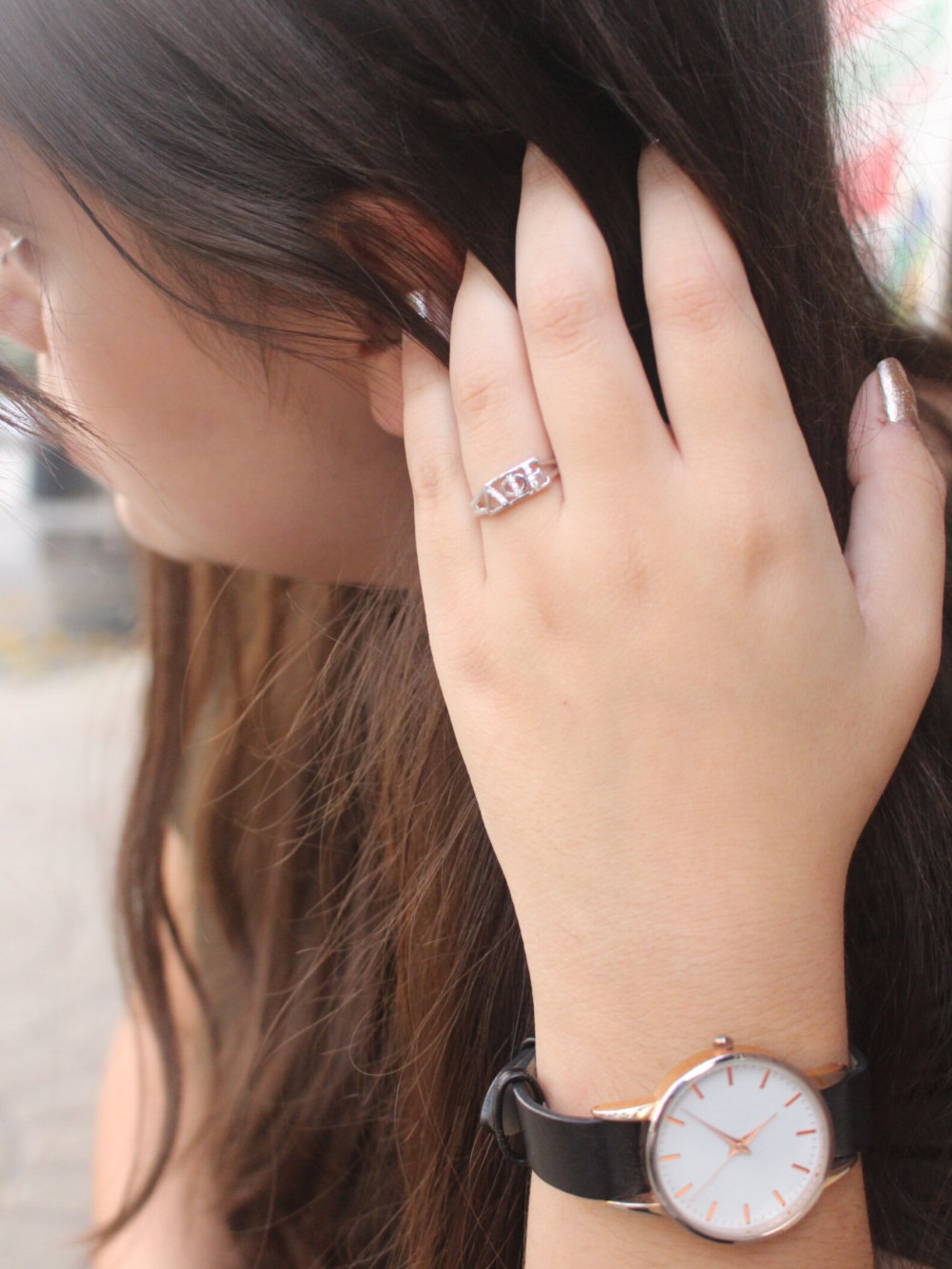 Delta Phi Epsilon Sterling Silver Ring With Simulated Diamonds // ΔΦΕ ...