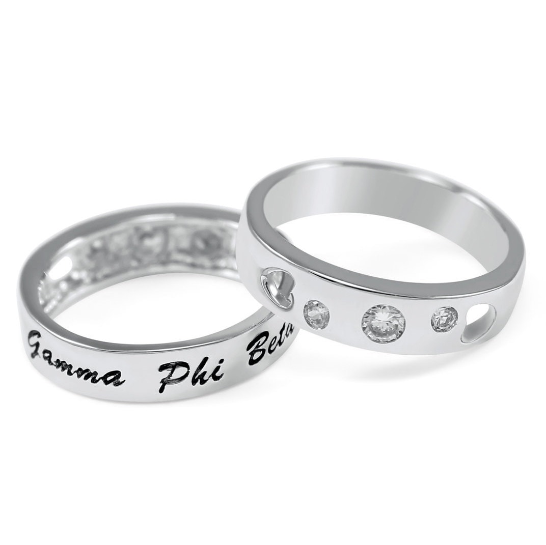 Gamma Phi Beta Sterling Silver Ring With Hearts and Cubic Zirconias ...