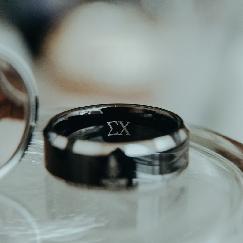 Sigma Chi Black Tungsten Fraternity Ring With Crest and Greek - Etsy