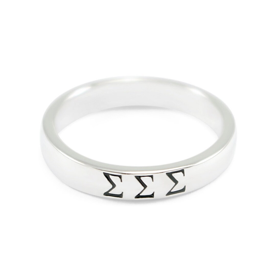 Sigma Sigma Sigma Sterling Silver Skinny Band Ring With Black Enamel ...