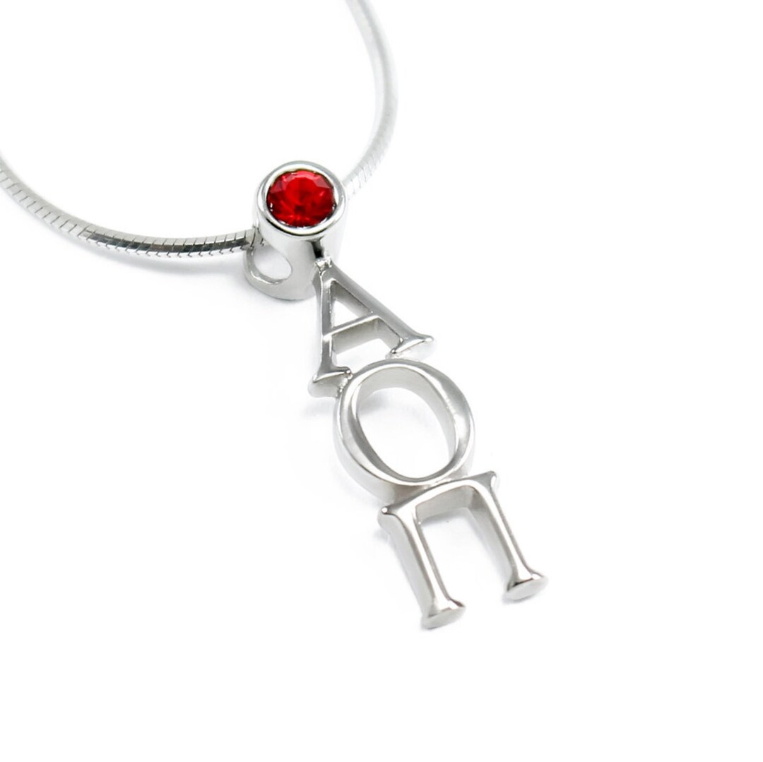 Alpha Omicron Pi Sterling Silver Lavaliere With Red Crystal // ΑΟΠ ...