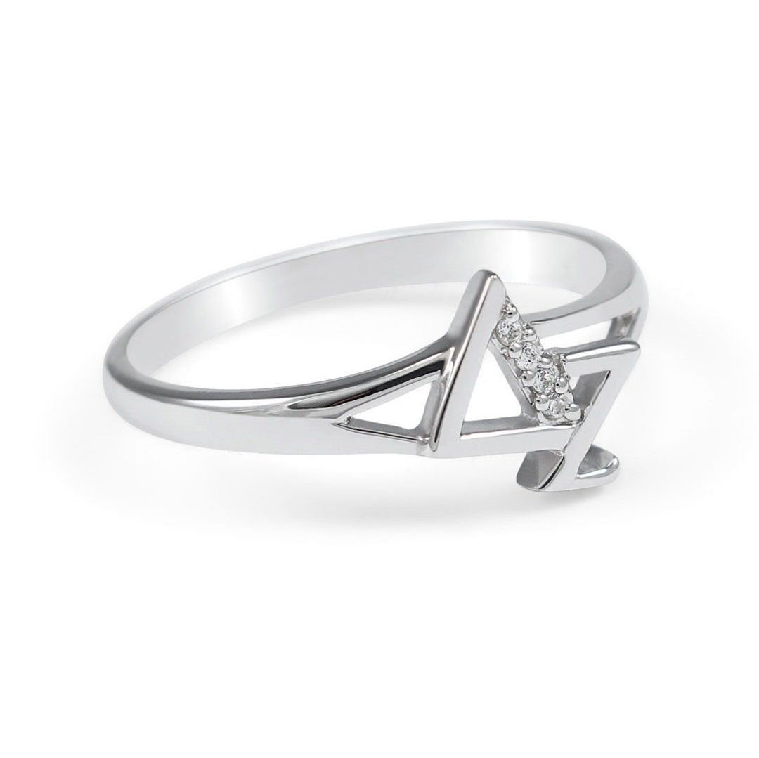 Delta Zeta Sterling Silver Diagonal Ring Set With Simulated Diamonds ...