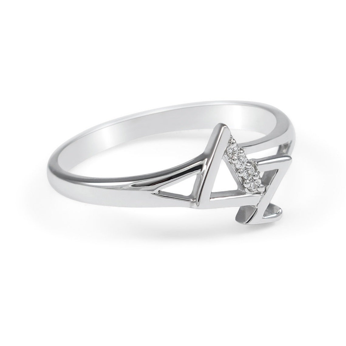 Delta Zeta Sterling Silver Diagonal Ring Set With Simulated Diamonds ...