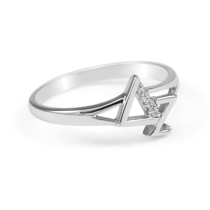 Delta Zeta Sterling Silver Diagonal Ring Set With Simulated Diamonds ...