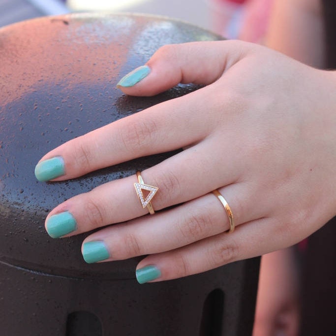 14k Gold Plated Triangle Delta Ring With Czs / Fashion Jewelry - Etsy