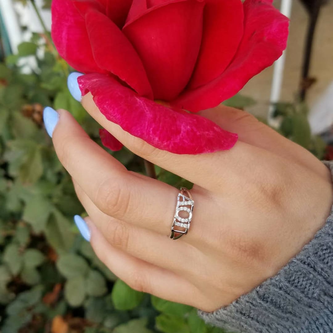 Alpha Omicron Pi Sterling Silver Ring With Simulated Diamonds // ΑΟΠ ...
