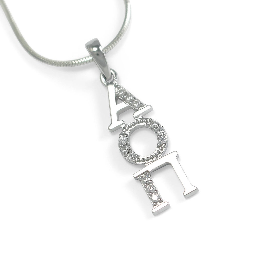 Alpha Omicron Pi Sterling Silver Lavaliere With Simulated Diamonds ...