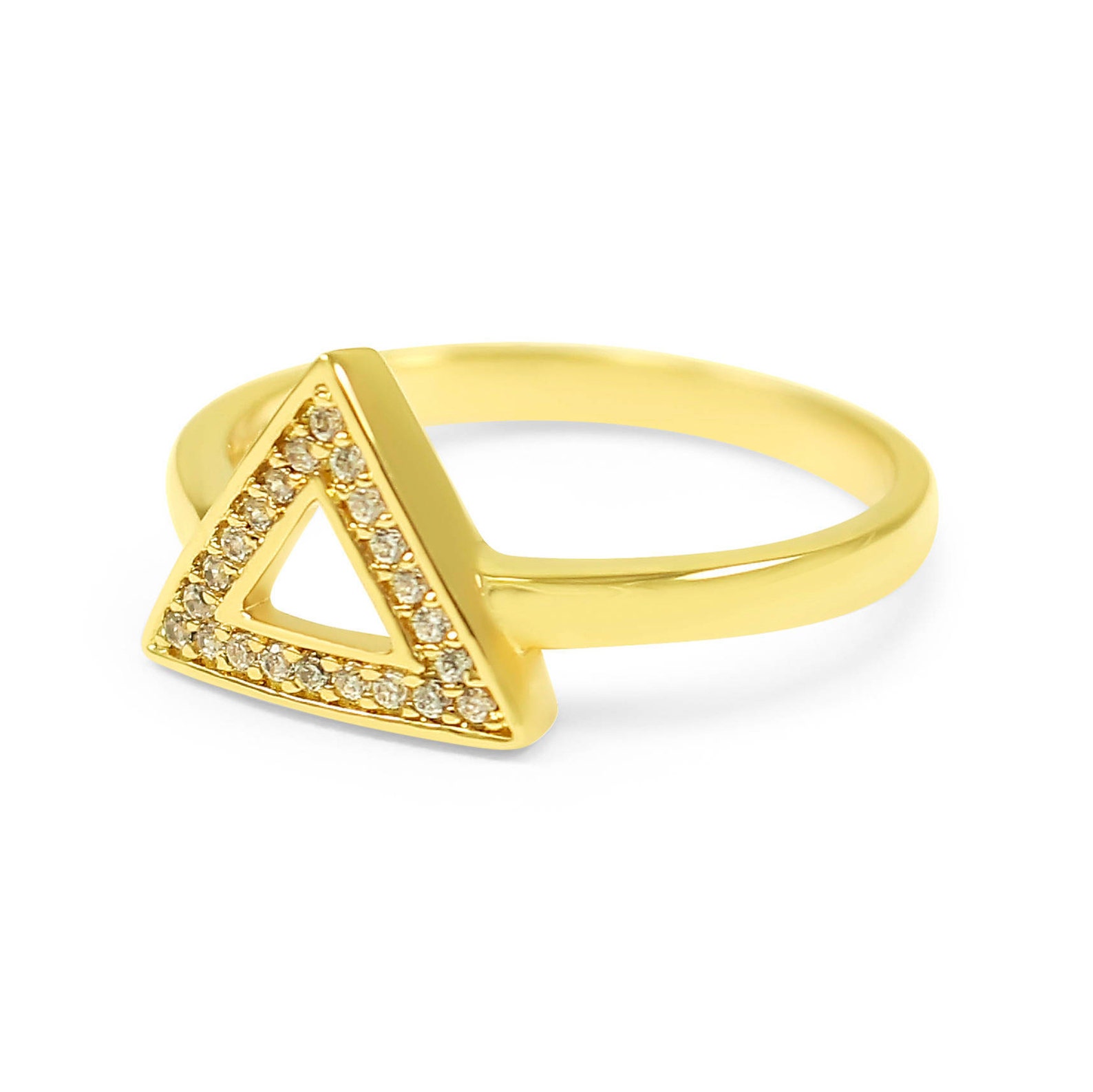 14k Gold Plated Triangle Delta Ring With Czs / Fashion Jewelry / Rings ...