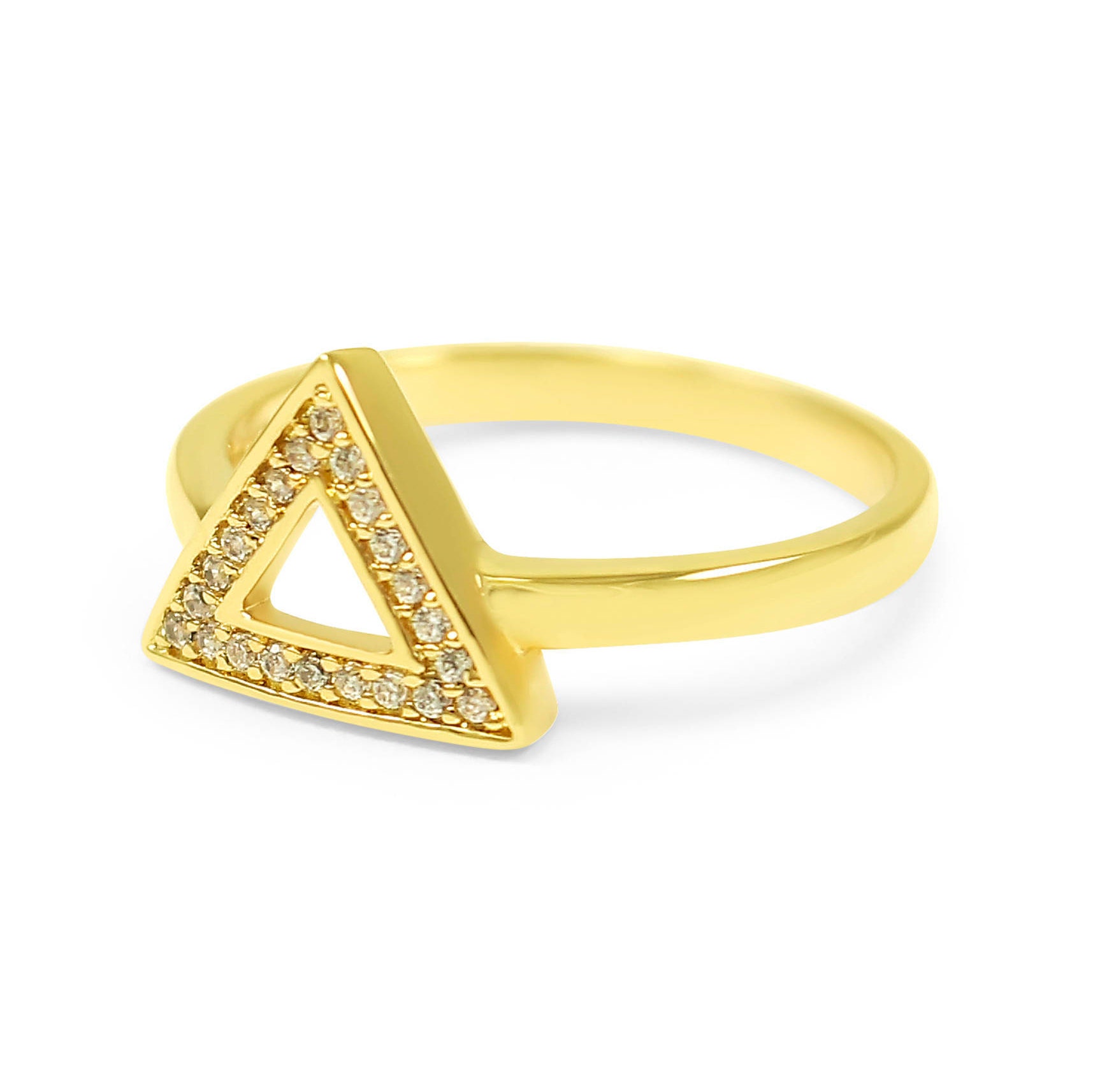 14k Gold Plated Triangle Delta Ring With Czs / Fashion Jewelry - Etsy