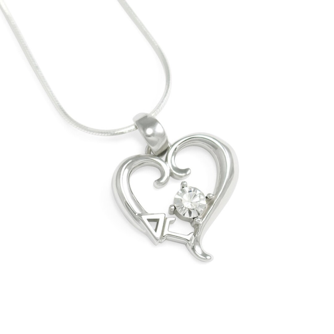 Delta Gamma Sterling Silver Heart Pendant Set With a Clear Crystal ...