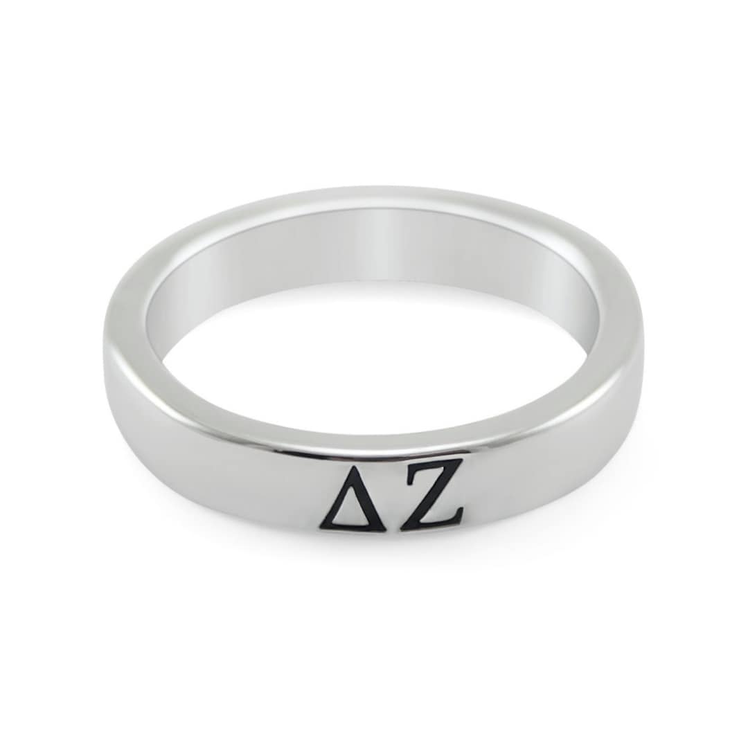 Delta Zeta Sterling Silver Skinny Band Ring With Black Enameled Letters ...