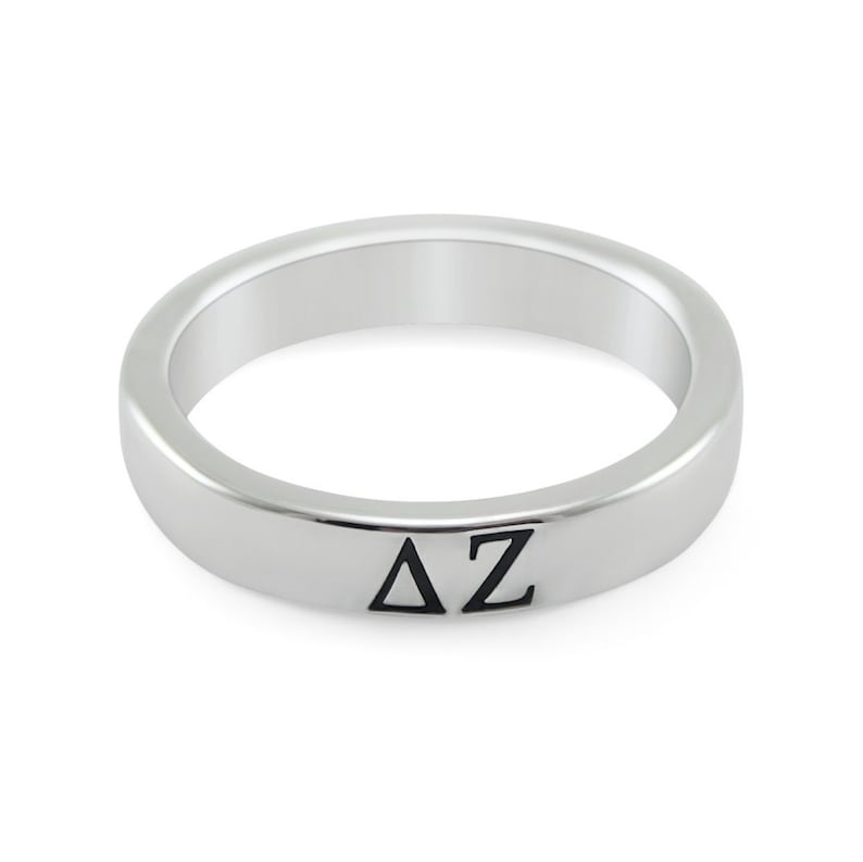 Delta Zeta Sterling Silver Skinny Band Ring With Black Enameled Letters ...