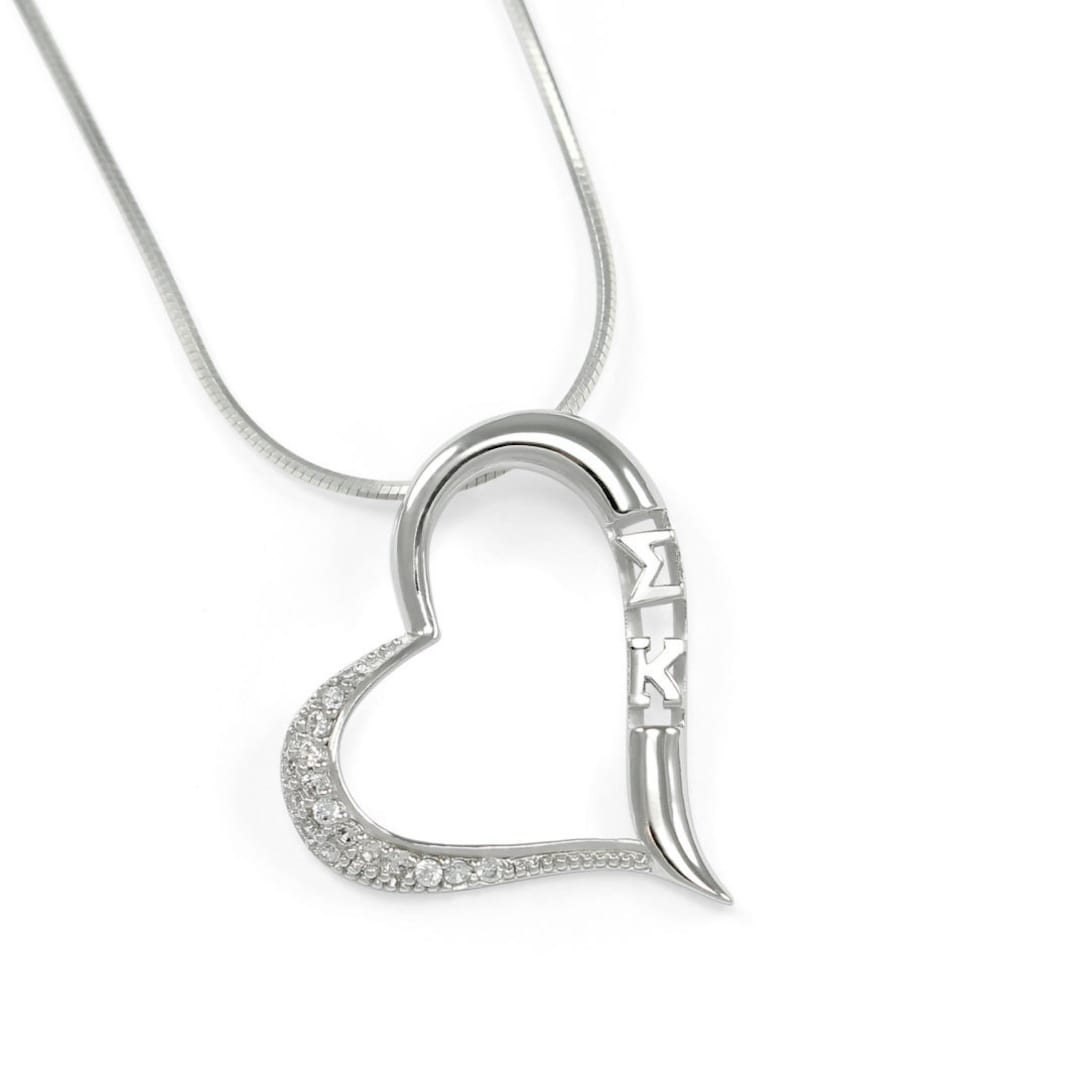 Sigma Kappa Sterling Silver Heart Pendant Set With Simulated Diamonds ...