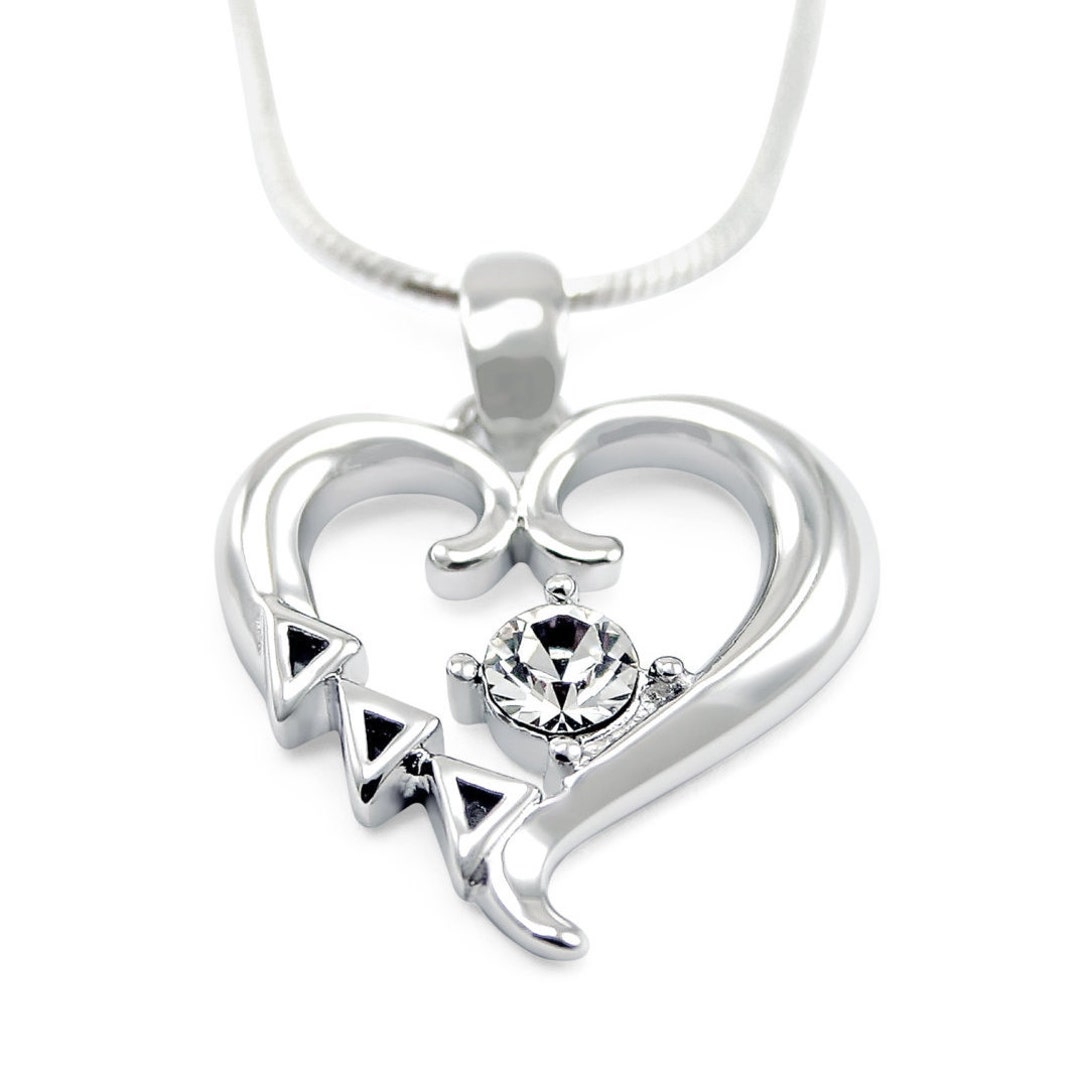 Delta Delta Delta Sterling Silver Heart Pendant Set With a Clear ...