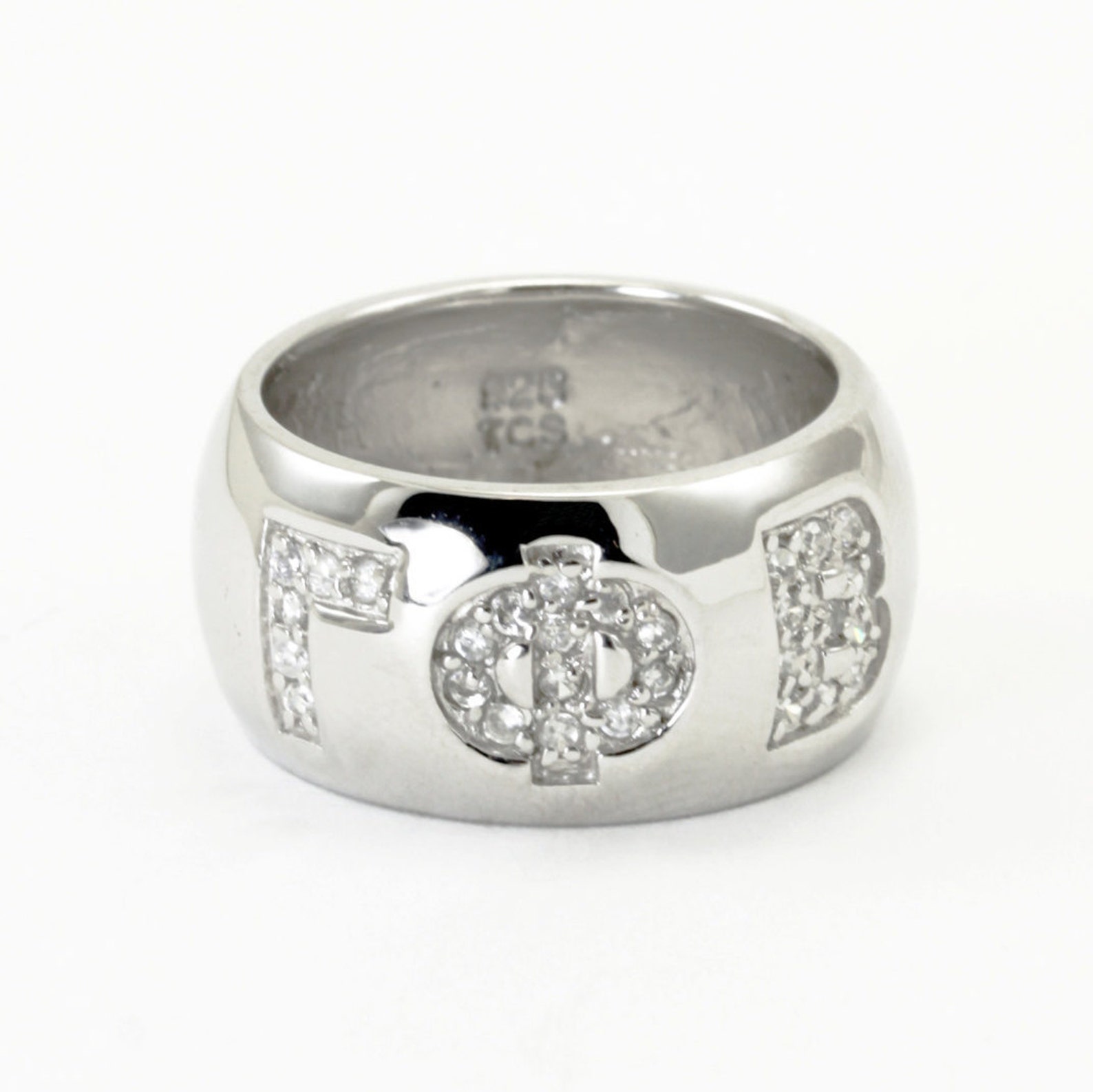 Gamma Phi Beta Sterling Silver Ring With Pave Cubic Zirconia Greek ...