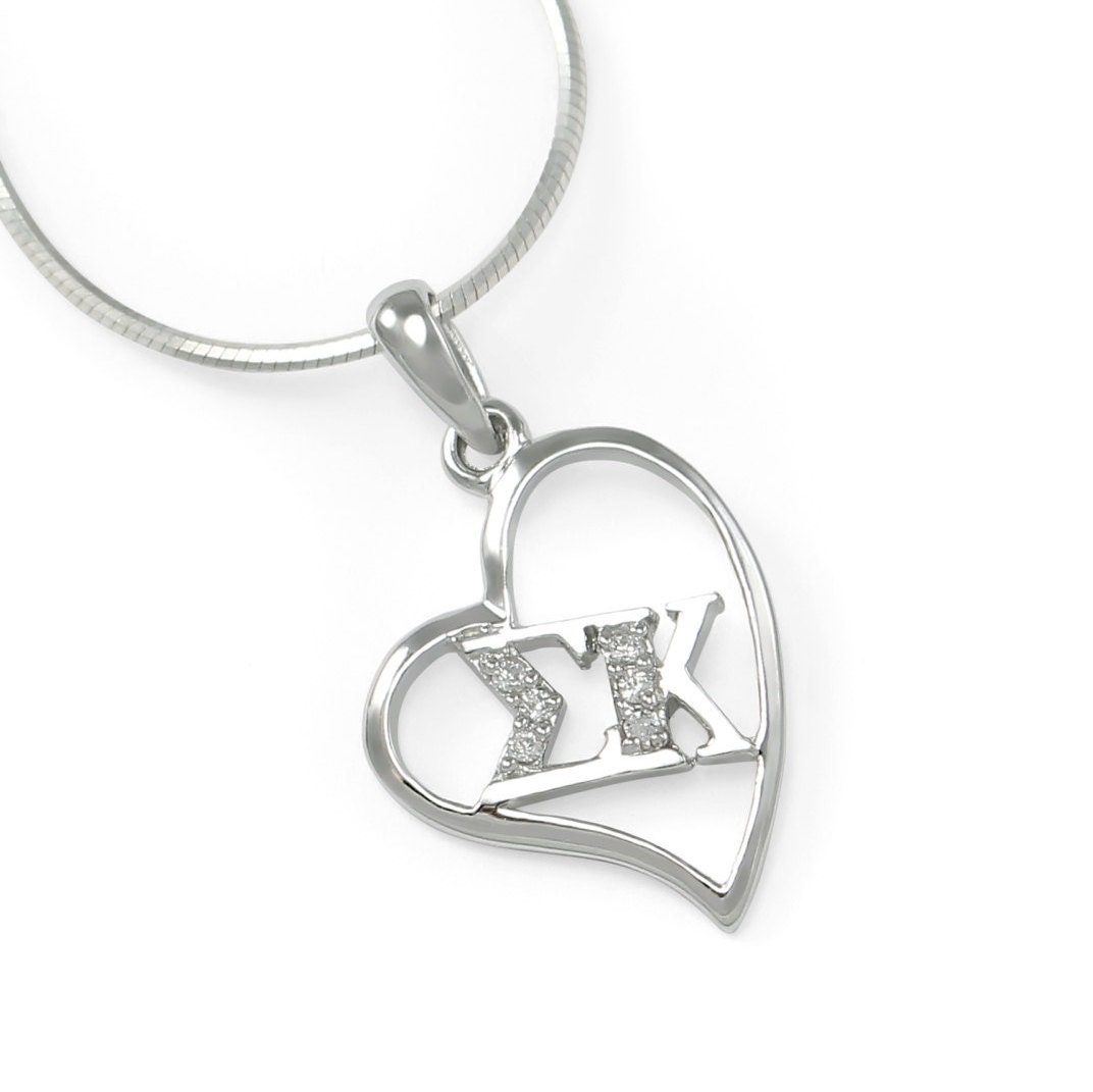Sigma Kappa Heart Pendant With Simulated Diamonds // ΣΚ - Etsy