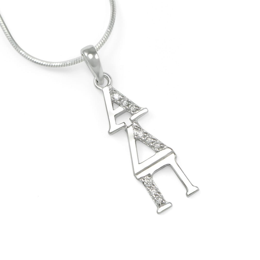 Alpha Delta Pi Sterling Silver Lavaliere Set With Simulated Diamonds ...