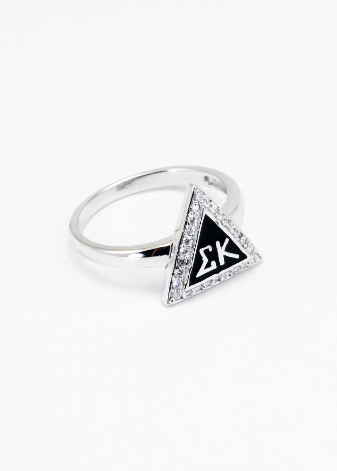Sigma Kappa Sterling Silver Triangle Ring With Black Enamel and Czs ...