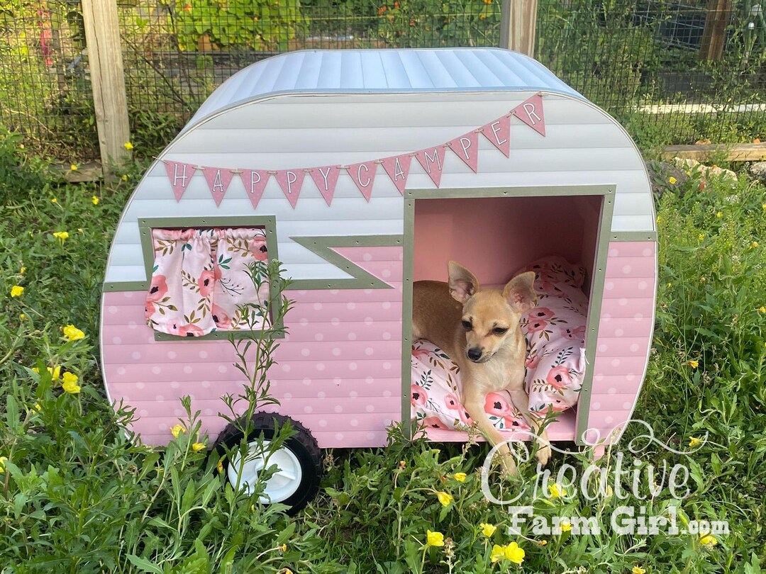 Retro Dog Camper: Blush Pink, Floral Fabric, Personalized Plate - Etsy
