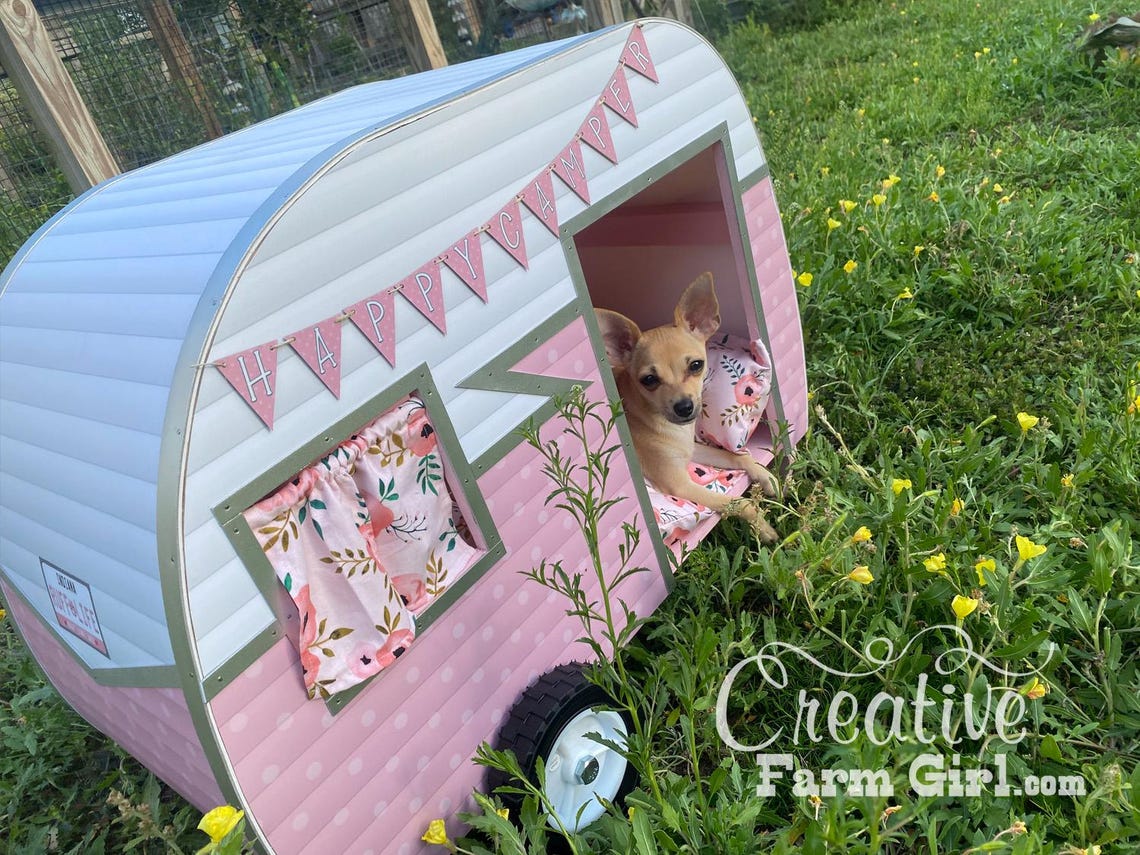 Retro Dog Camper: Blush Pink, Floral Fabric, Personalized Plate - Etsy