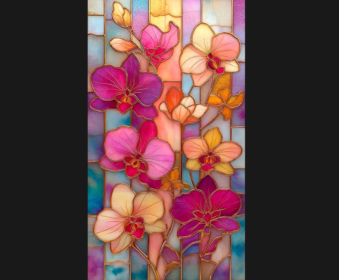Stained Glass Premium Window Film, Custom Size, Frosted - Orchids 3 - Etsy