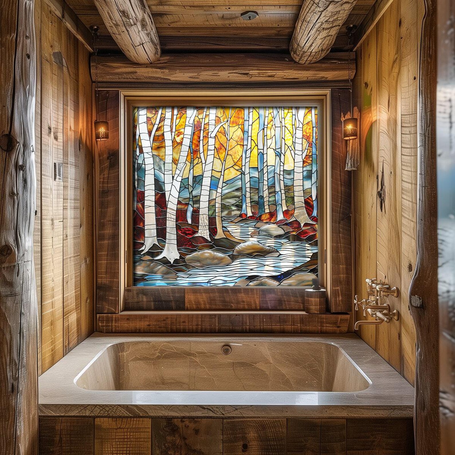 Stained Glass Premium Window Film, Custom Size, Frosted - Autumn Birch ...